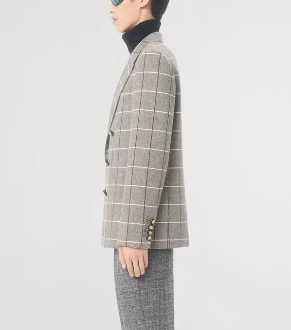 Valentino Garavani Virgin Wool Windowpane Check Double-breasted Blazer