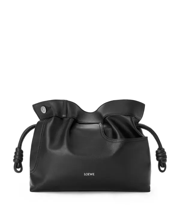 Loewe Leather Flamenco Clutch Bag With Jean-detail - Black