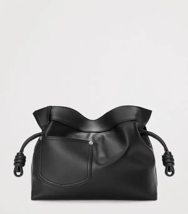 Loewe Leather Flamenco Clutch Bag With Jean-detail - Black
