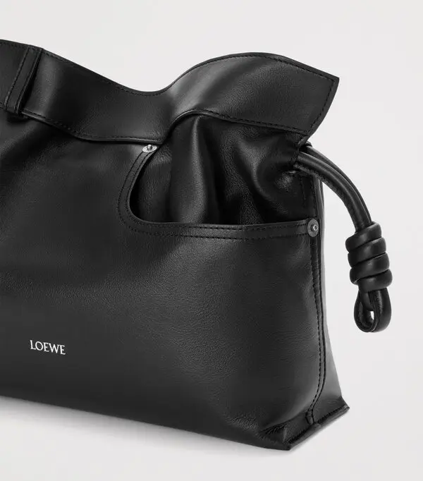 Loewe Leather Flamenco Clutch Bag With Jean-detail - Black
