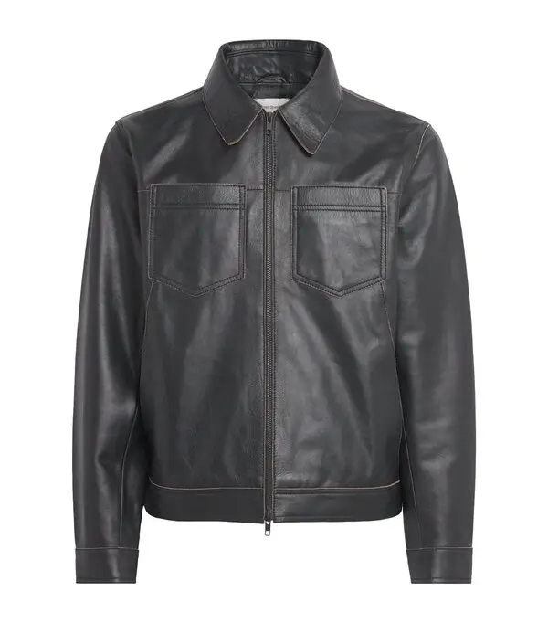Oliver Peoples Contrast Stitch Leather Jacket - Black