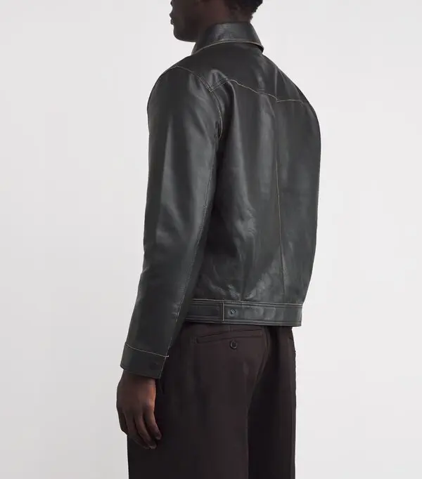 Oliver Peoples Contrast Stitch Leather Jacket - Black
