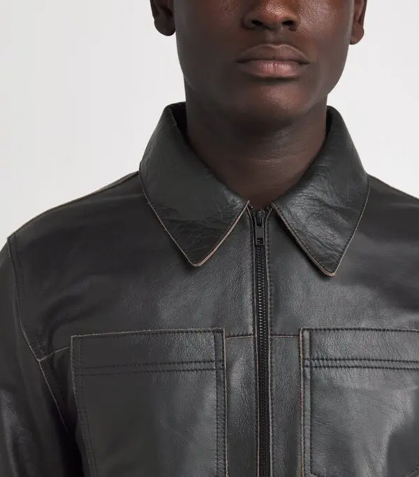 Oliver Peoples Contrast Stitch Leather Jacket - Black