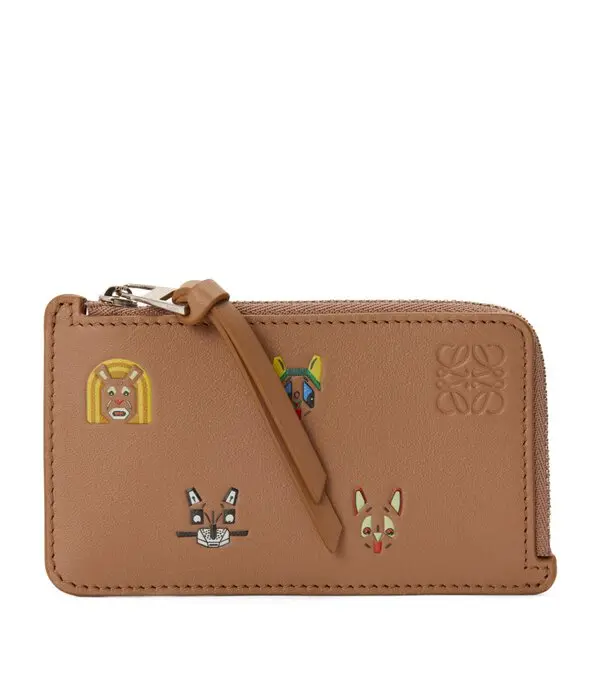 Loewe X Louis Wain Leather Cats Coin Card Holder - Brown
