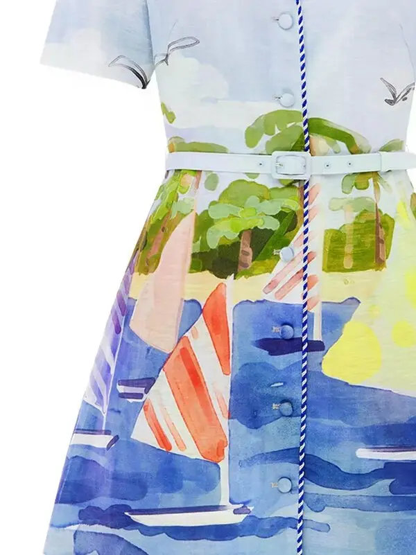 LEO LIN Brigitte Nautical-print Belted Mini Dress