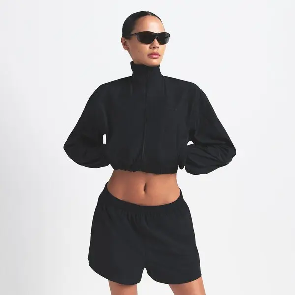 SKIMS Woven Nylon Cropped Jacket - Obsidian