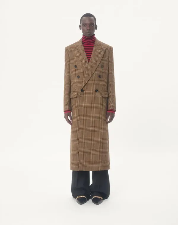 Valentino Garavani Double-breasted Glen Plaid Wool Coat - Camel/black
