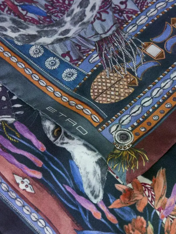 Etro Leopard Print Silk Pocket Square - Blue