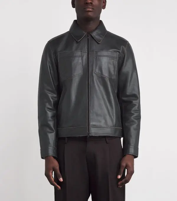 Oliver Peoples Contrast Stitch Leather Jacket