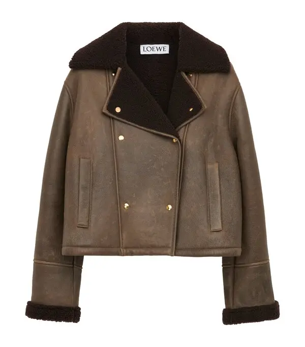 Loewe Lambskin Shearling-collar Aviator Jacket