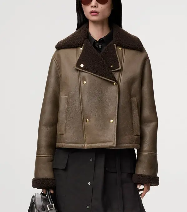 Loewe Lambskin Shearling-collar Aviator Jacket