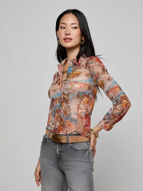 L'Agence Indiana Mesh Blouse Top - Multi Collage