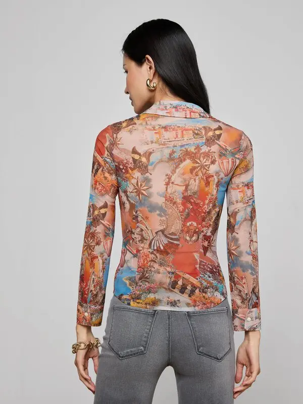 L'Agence Indiana Mesh Blouse Top - Multi Collage