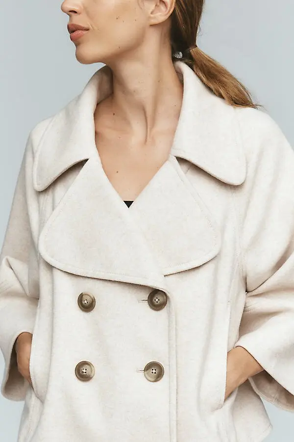 Maeve Cropped Swingy Wool-blend Peacoat - Cream