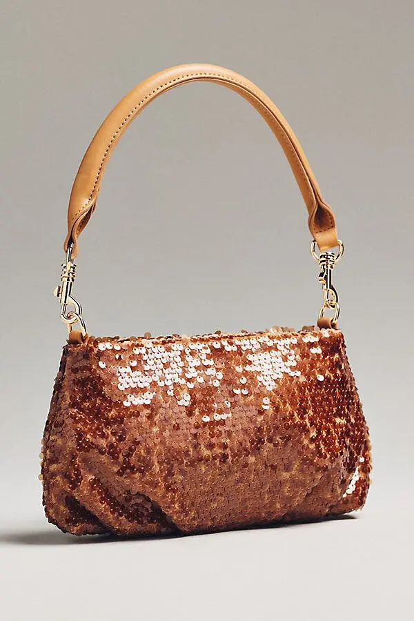 Anthropologie Sequined Pouch Shoulder Bag - Tan