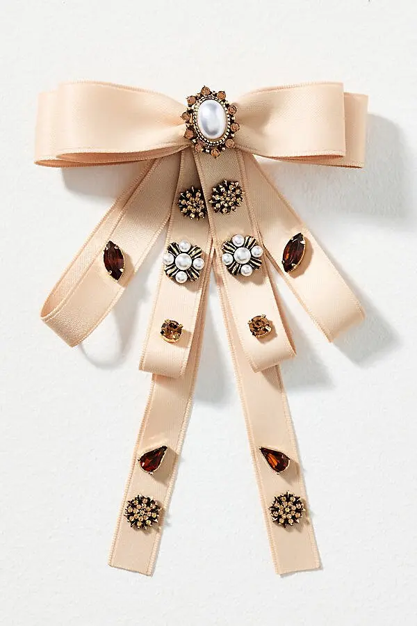 Anthropologie Embellished Bow Barrette - Champagne
