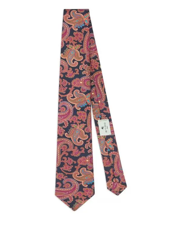 Etro Paisley Motif Silk Neck Tie - Blue