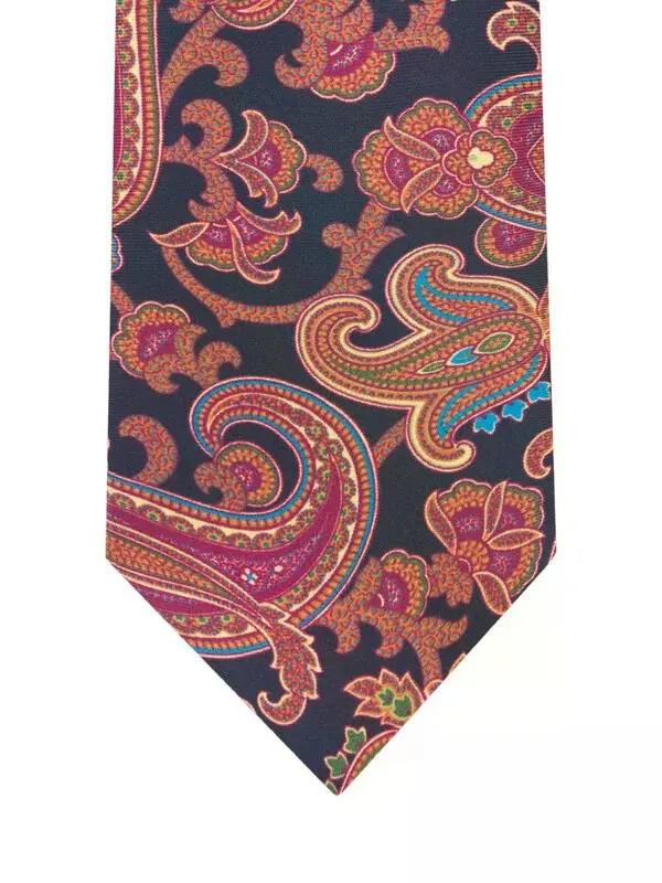 Etro Paisley Motif Silk Neck Tie - Blue