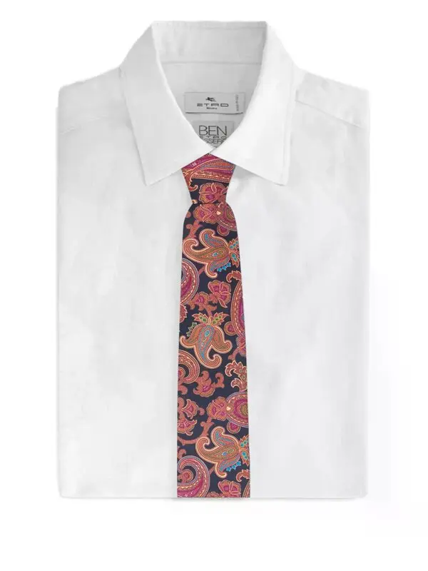 Etro Paisley Motif Silk Neck Tie - Blue