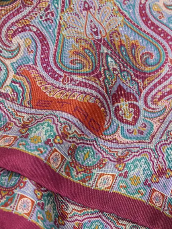 Etro Floral Paisley Silk Pocket Square - Red