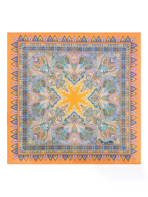 Etro Floral Paisley Silk Pocket Square - Orange