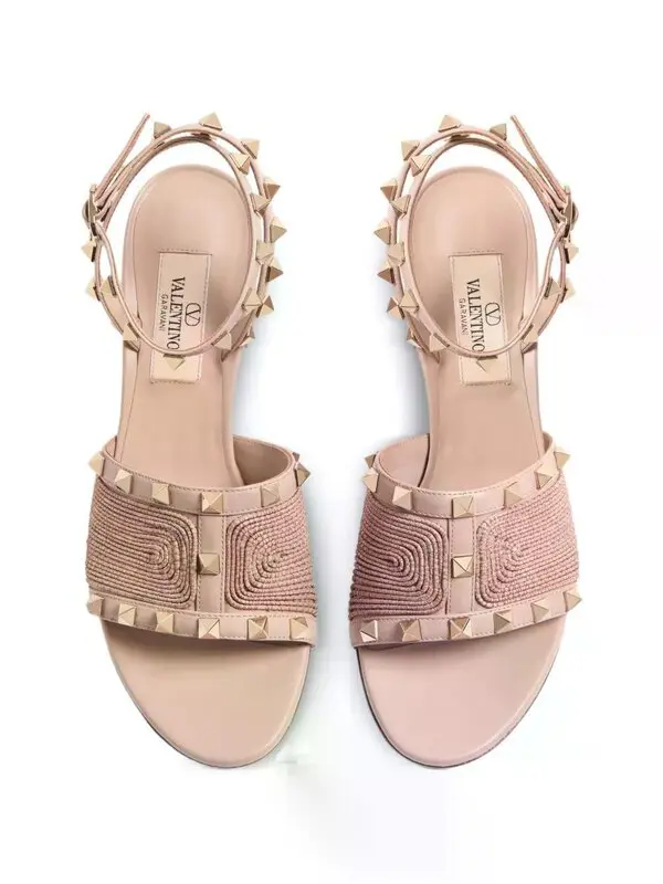 Valentino Garavani Rockstud Raffia Sandals - Pink