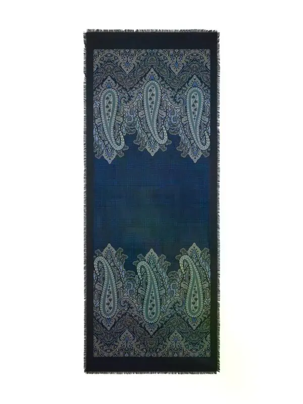 Etro Paisley Check Motif Scarf - Blue