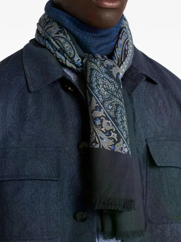 Etro Paisley Check Motif Scarf - Blue