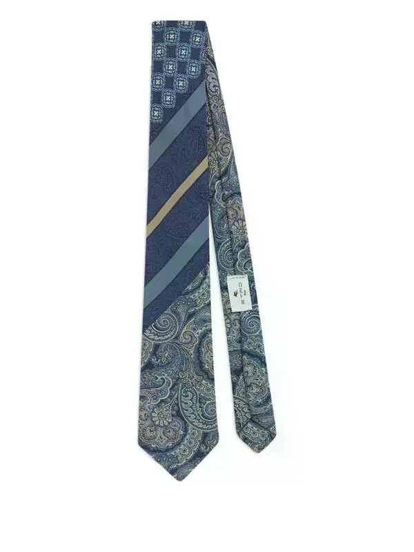 Etro Jacquard Patchwork Neck Tie - Blue