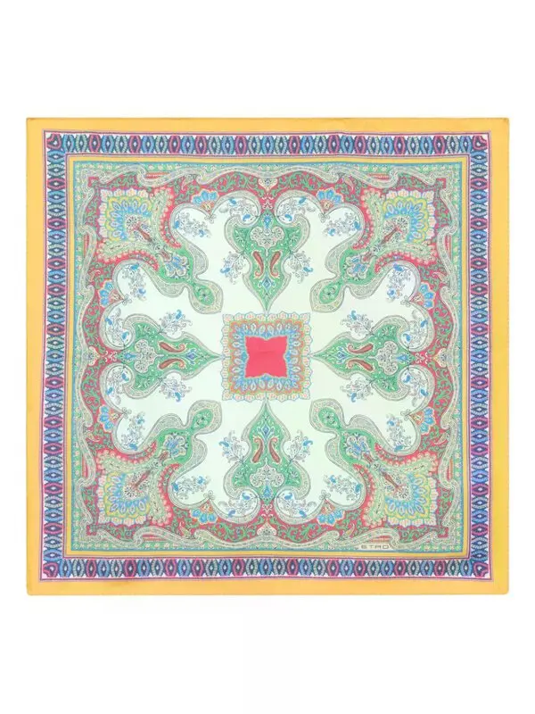 Etro Floral Paisley Silk Pocket Square - White