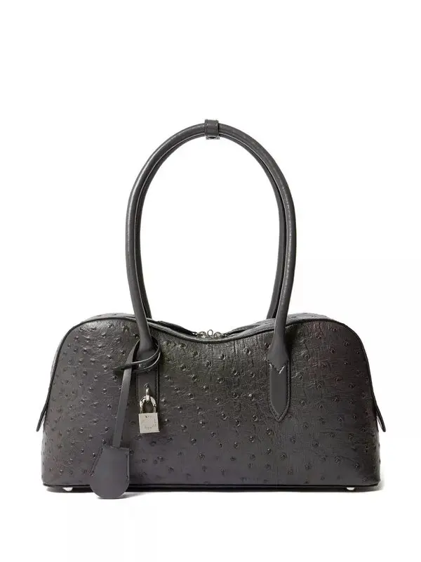 Stella McCartney Ryder Ostrich-effect Padlock Shoulder Bag - Grey