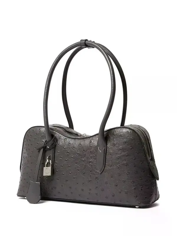 Stella McCartney Ryder Ostrich-effect Padlock Shoulder Bag - Grey