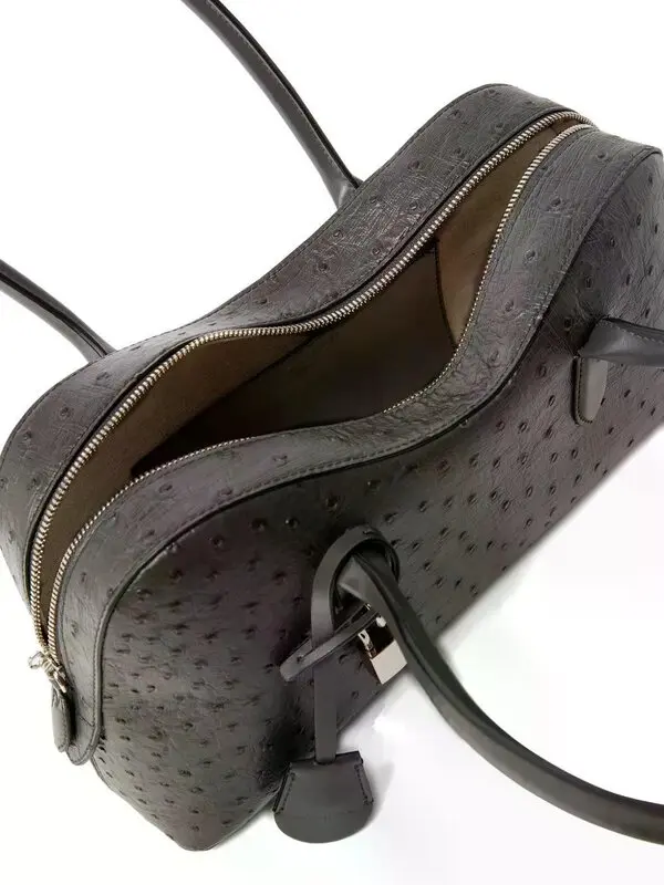 Stella McCartney Ryder Ostrich-effect Padlock Shoulder Bag - Grey