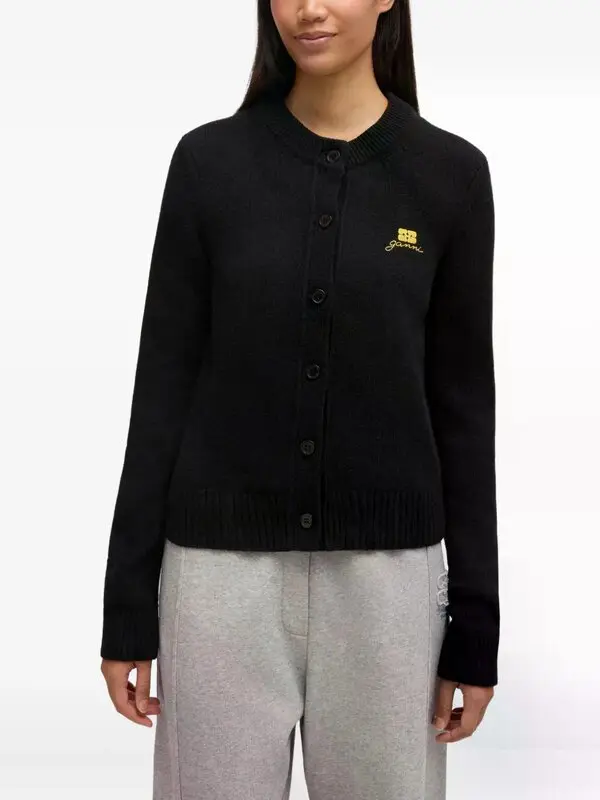 GANNI Embroidered Logo Cardigan - Black