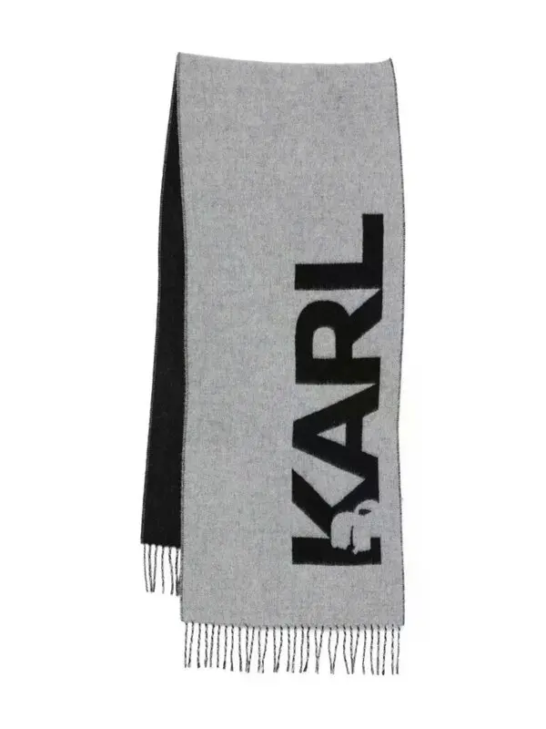 Karl Lagerfeld Fringed Logo Scarf - Grey