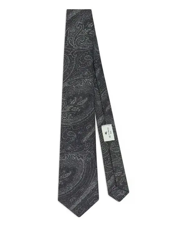 Etro Jacquard Arnica Motif Silk Neck Tie - Black