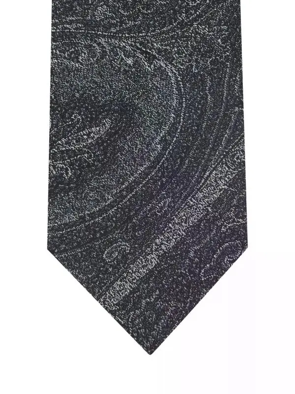 Etro Jacquard Arnica Motif Silk Neck Tie - Black