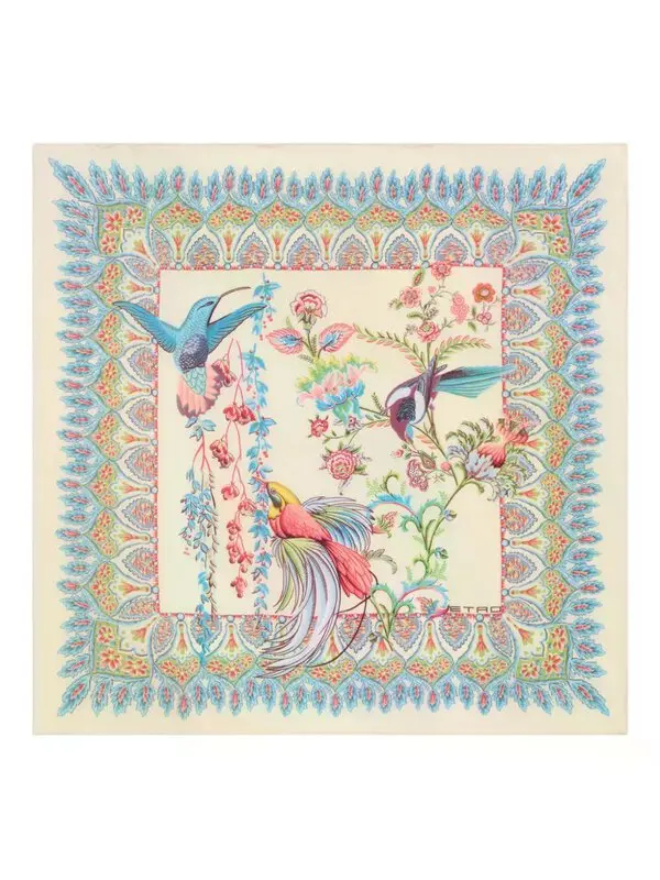 Etro Flora Fauna Silk Pocket Square - Neutrals