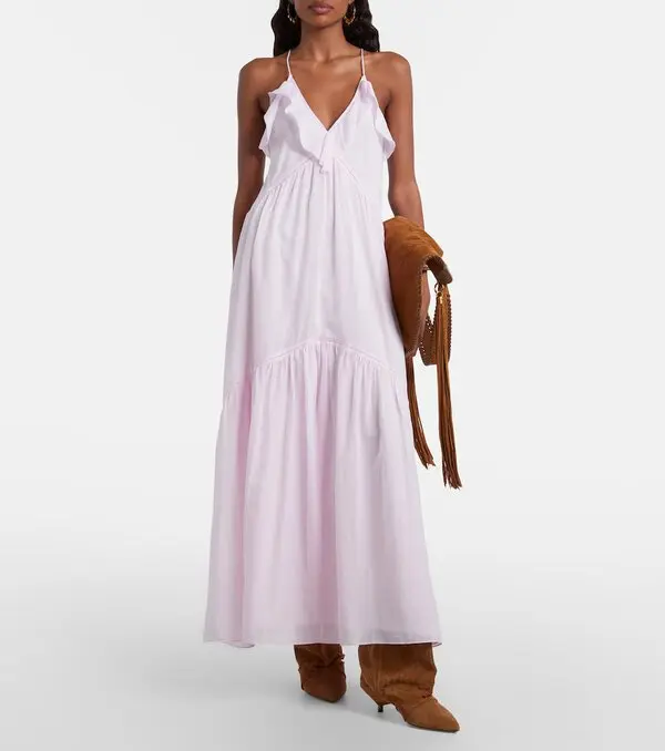 MARANT ETOILE Vasma Ruffled Cotton-blend Maxi Dress - Pink