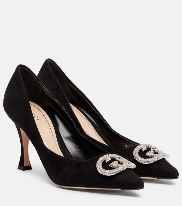 Gucci Alicia 85 Embellished Suede Pumps