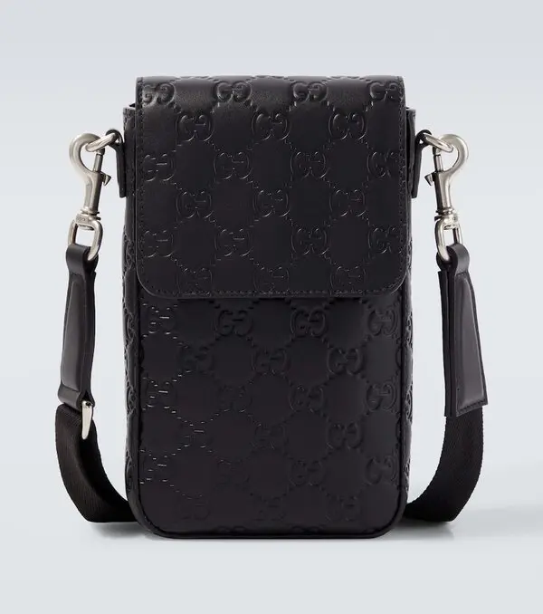 Gucci Gg Embossed Leather Phone Pouch - Black