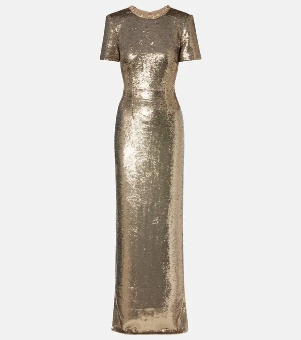 Roland Mouret Crystal-embellished Sequined Gown - Gold