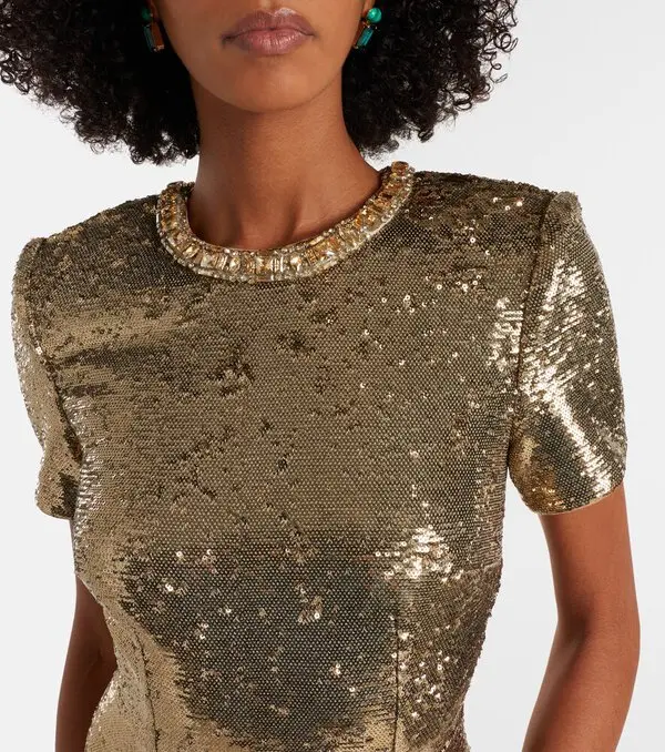 Roland Mouret Crystal-embellished Sequined Gown - Gold