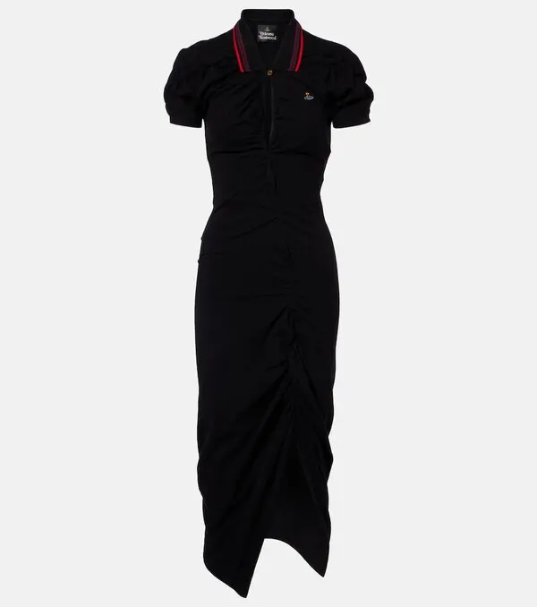 VIVIENNE WESTWOOD Ruched Cotton Midi Dress - Black