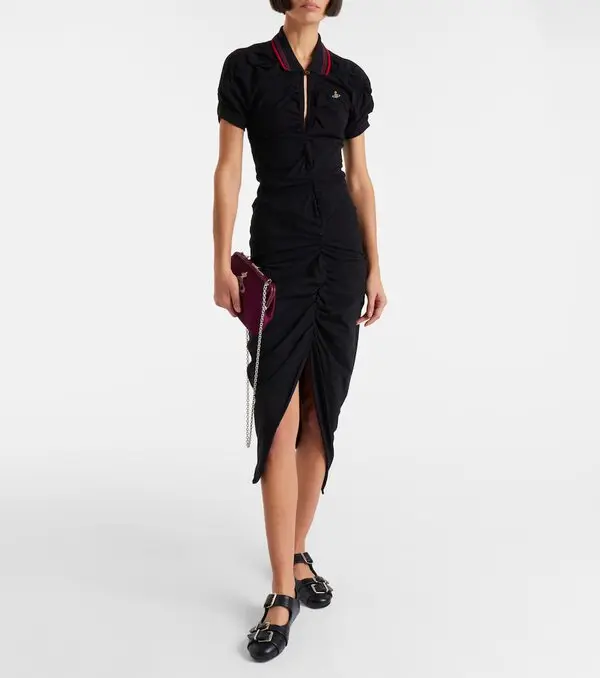 VIVIENNE WESTWOOD Ruched Polo Collar Midi Dress - Black