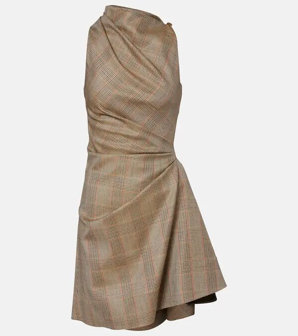 Alexander McQueen Prince Of Wales Check Wool Minidress - Beige