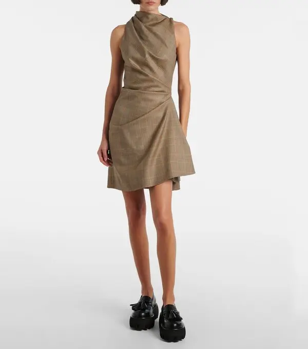 Alexander McQueen Prince Of Wales Check Wool Minidress - Beige