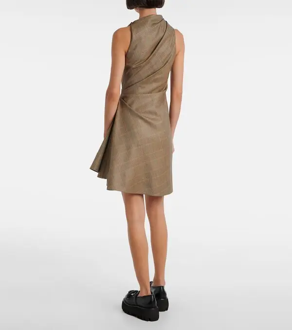 Alexander McQueen Prince Of Wales Check Wool Minidress - Beige