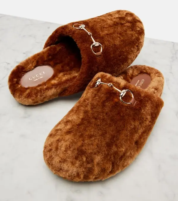 Gucci Horsebit Shearling Mules