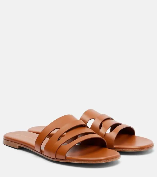 GIANVITO ROSSI Nora Leather Slides - Brown